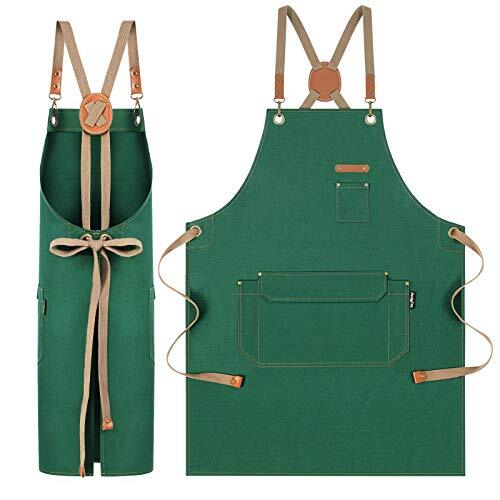 Chef Apron with Cross Back Straps for Men Women, Cotton Canvas Apron ...
