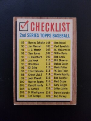 2ND SERIES CHECKLIST CARD 1962 TOPPS BASEBALL CARD #98 UNMARKED | eBay