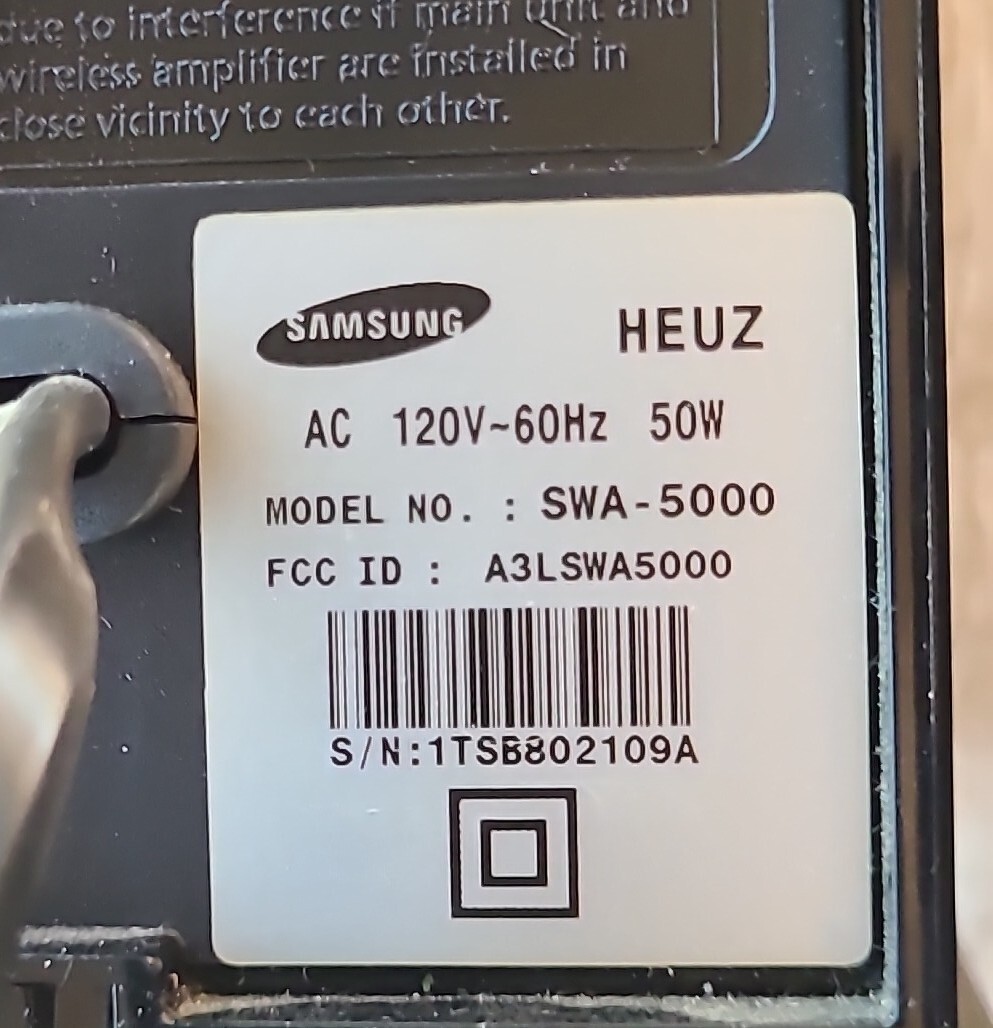 Samsung Swa-5000 Wireless Rear Speaker Receiver 2 Channel Bluetooth 50w ...