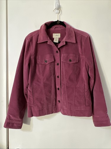 LL BEAN brushed Velvet jean jacket Cardigan style puschia Small Lined ...
