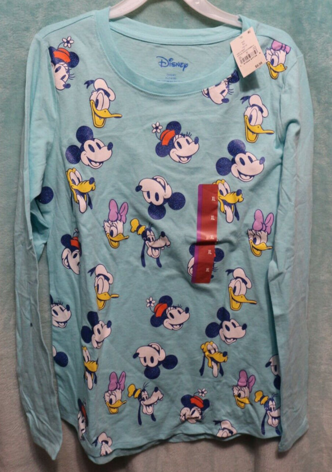 Disney~ NEW♈Girl's Printed LS Tee size XS~Aqua Mickey Mouse & Friends ...