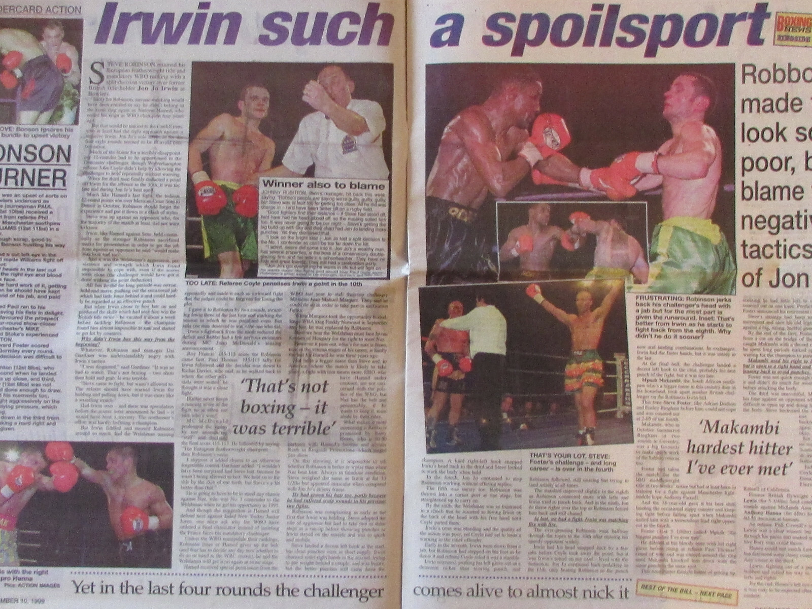 Boxing News Magazine - 10/12/99 - Terry Dunstan v Carl Thompson Cover ...