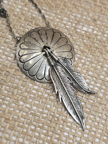 Old Pawn Sterling Silver Concho & Feathers Pendant 18" Necklace | eBay