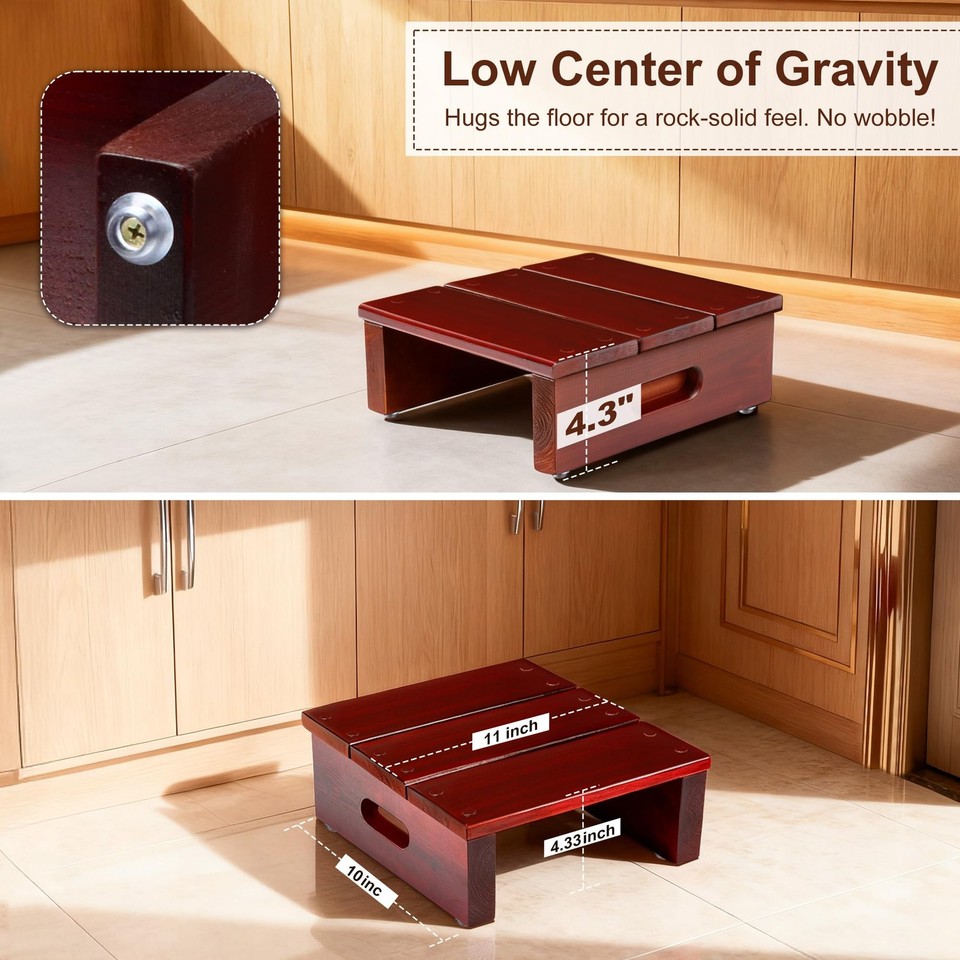 Wood Step Stool, Compact Size (11.6"x10"x4.3"), Supports 400 lbs – for ...