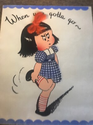 Vintage Birthday Card Gotta Go Pee Little Girl Potty Dance 40s | eBay UK