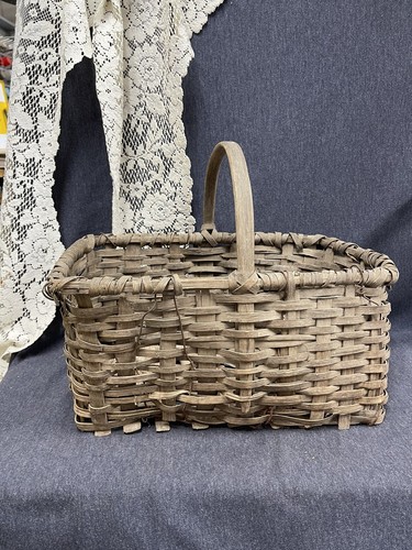 Antique Oak Split Farmhouse Gathering Basket 17”x8.5”x10” | eBay