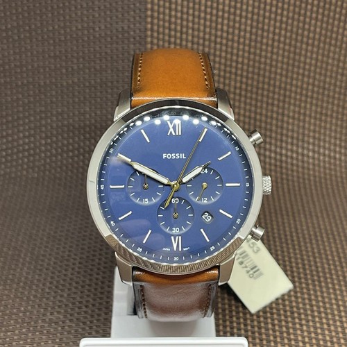 Fossil FS5453 Neutra Chronograph Brown Leather Blue Dial Analog Men's ...