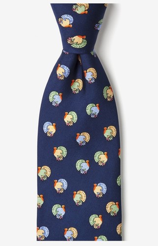 Alynn Neckwear Men Blue Silk Turkeys Thanksgiving Festive Blue Pointed ...