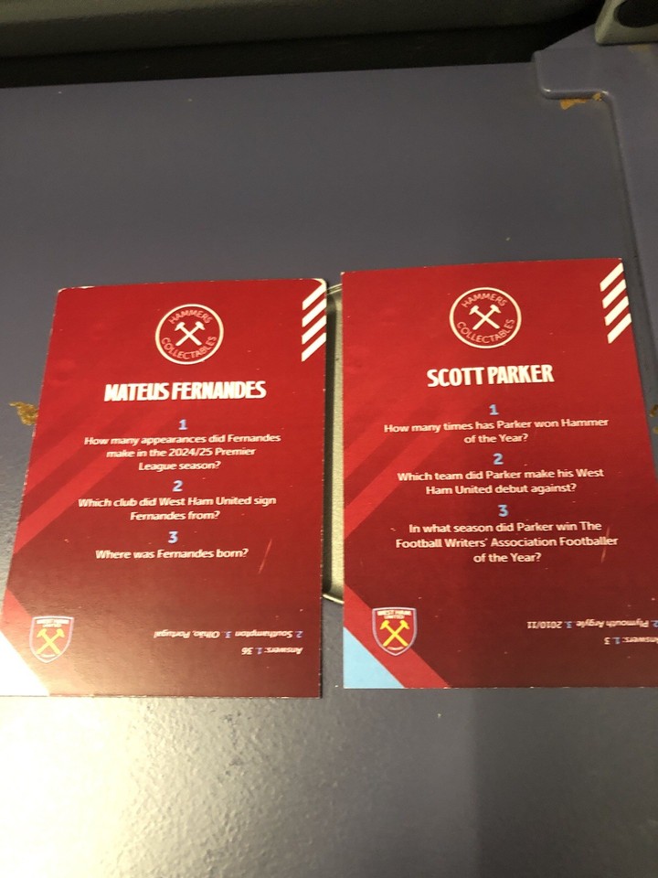 West Ham's MATEUS FERNANDES & SCOTT PARKER on HAMMERS COLLECTABLE CARDS ...