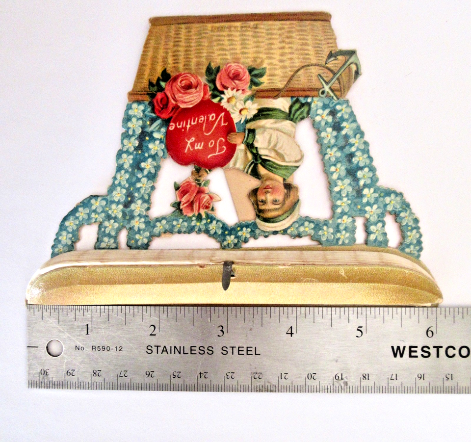Antique ZEPPELIN Dirigible Balloon HONEYCOMB VALENTINE CARD Easel Back ...