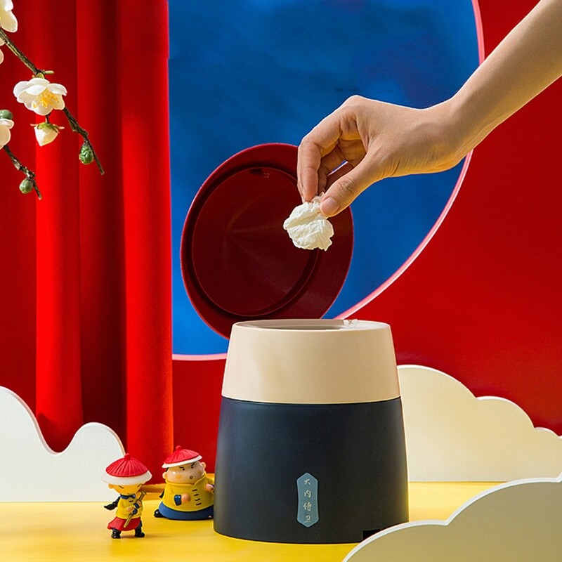 Small Trash Can Spring Lid Desk Dust Bin Indoor Table Waste Bin for ...