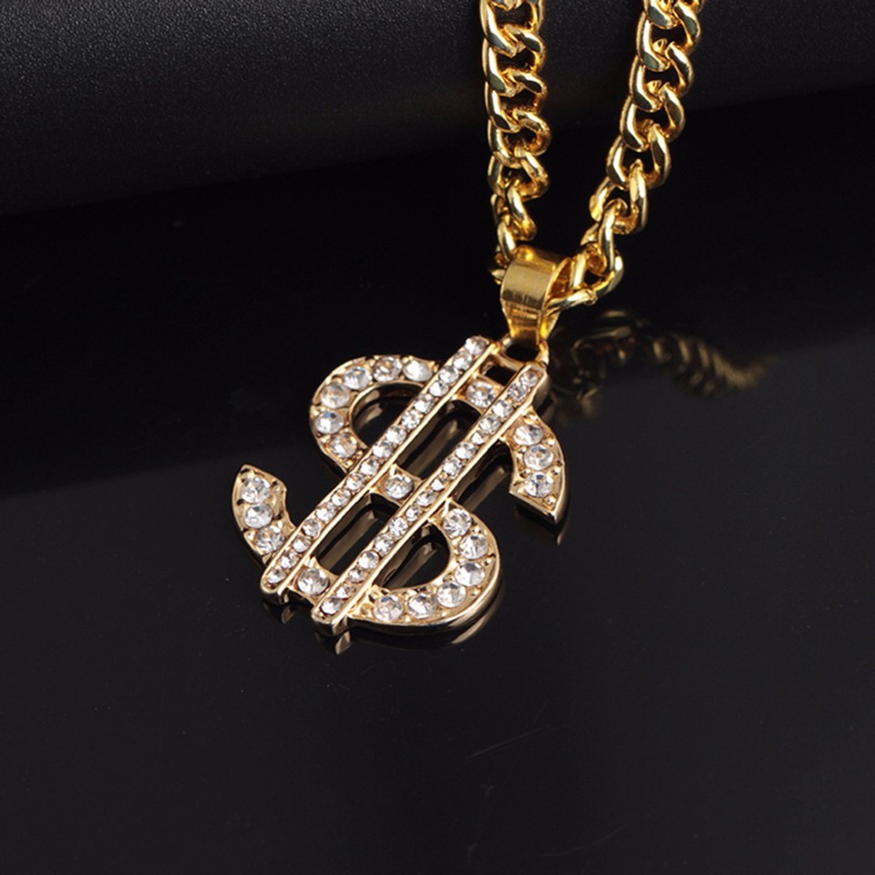 18K Gold Plated Dollar Sign Necklace Gangster Pimp Men's Fashion ...