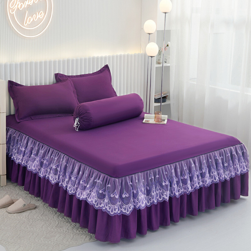 3PCS Lace Ruffled Cotton Bed Skirt Sheet Bedding Bedcover Wrap Around ...