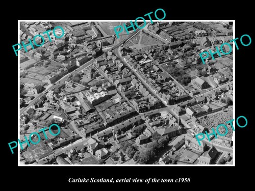 OLD POSTCARD SIZE PHOTO OF CARLUKE SCOTLAND AERIAL VIEW OF THE TOWN ...