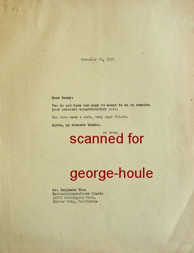 BENJAMIN THAU - SIGNED - LETTER - - 1957 - - FOX -AFFAIR WITH GREER ...