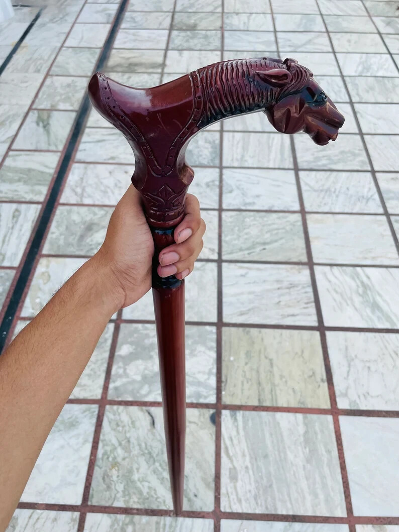 Horse Head Hand-Carved Walking Cane Unique Designer C… - Gem