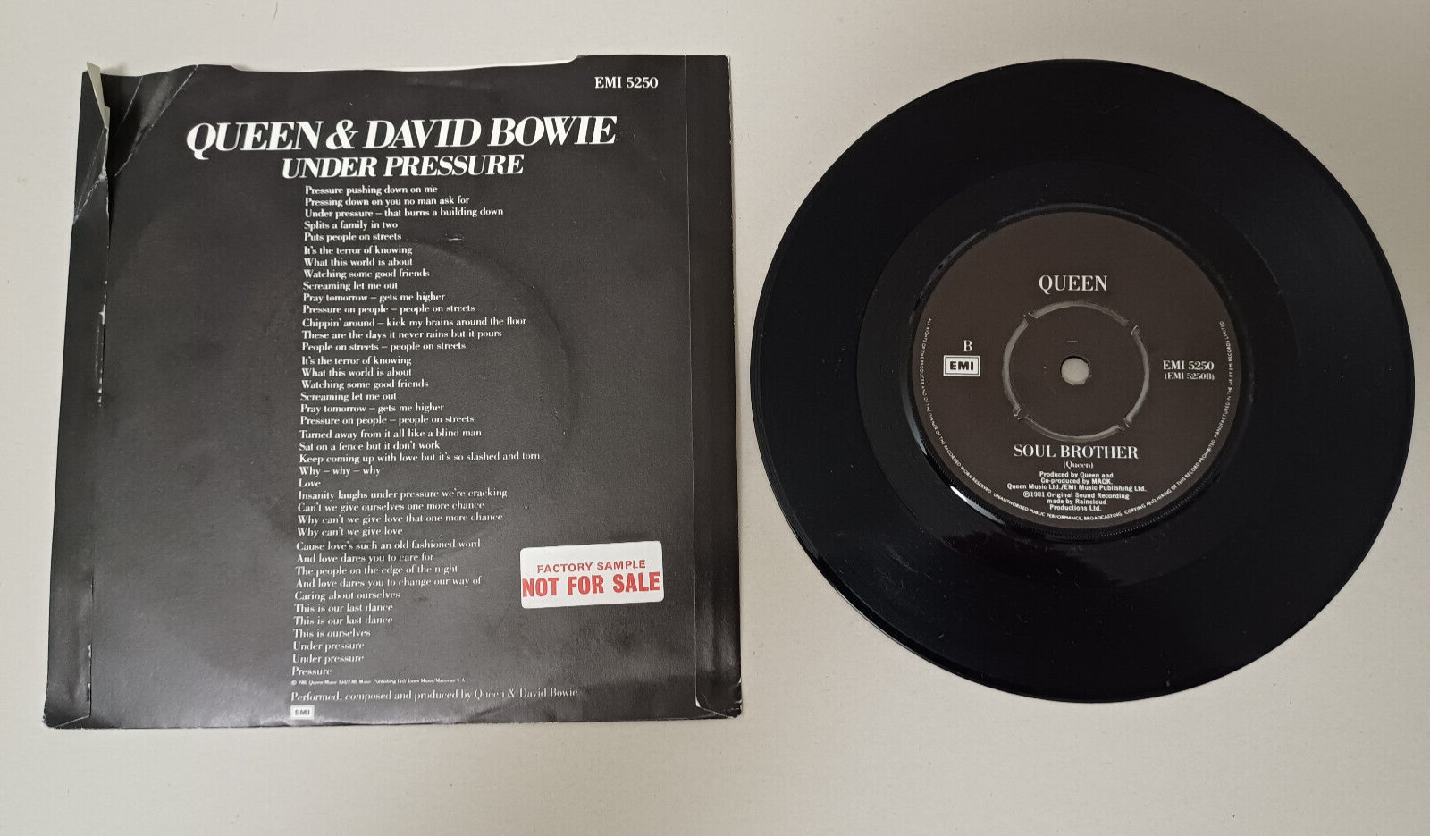 Queen & David Bowie - UNDER PRESSURE - FACTORY SAMPLE EMI 5250 A-2 B-3 ...