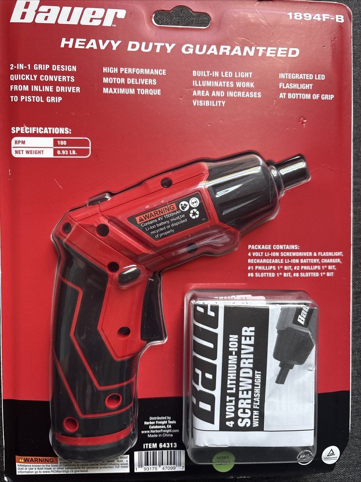 BAUER 4V Cordless 1/4 in. Screwdriver with Integrated Flashlight Kit ...