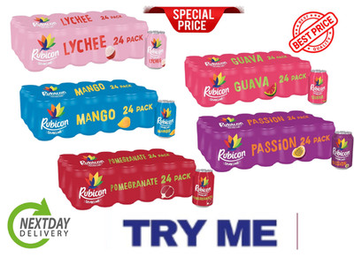 Rubicon Juice Sparkling Fizzy Drink Cans, 330ml Pack of 24 All Flavour ...