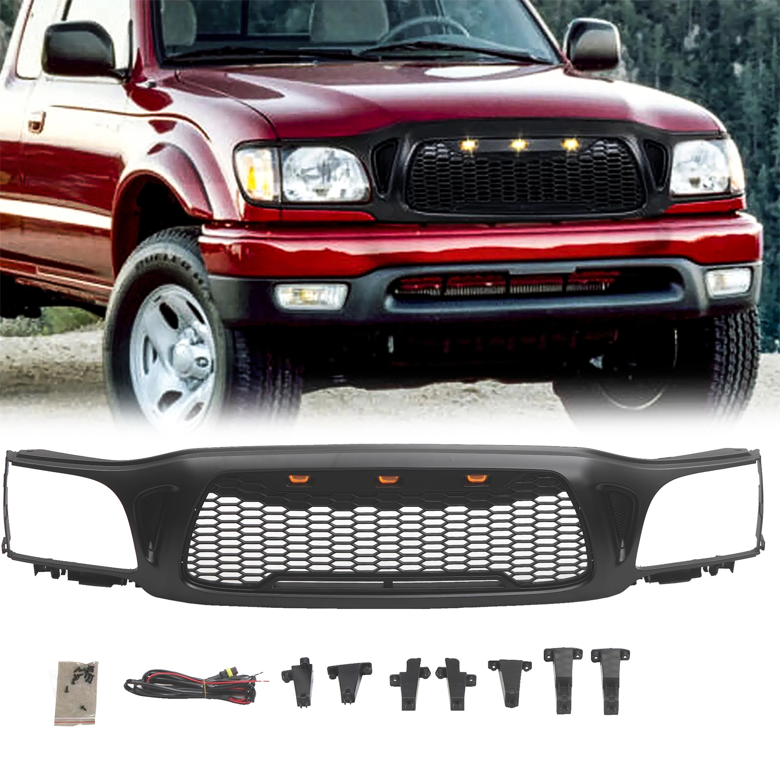 Front Bumper Grill Honeycomb Grille for 2001-2004 Tacoma with Led ...