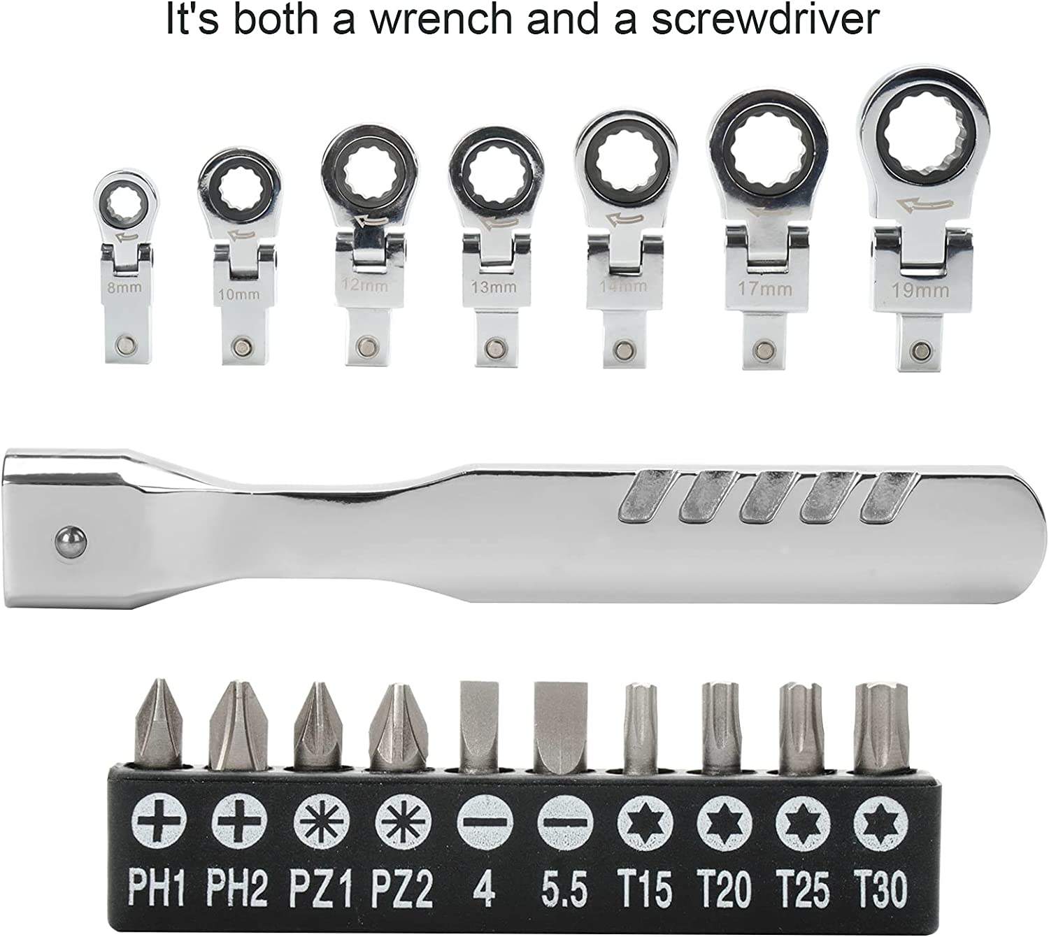 20 PCS Flex Head Ratchet Wrenches Gear Metric Tubing Large Torx Angle ...