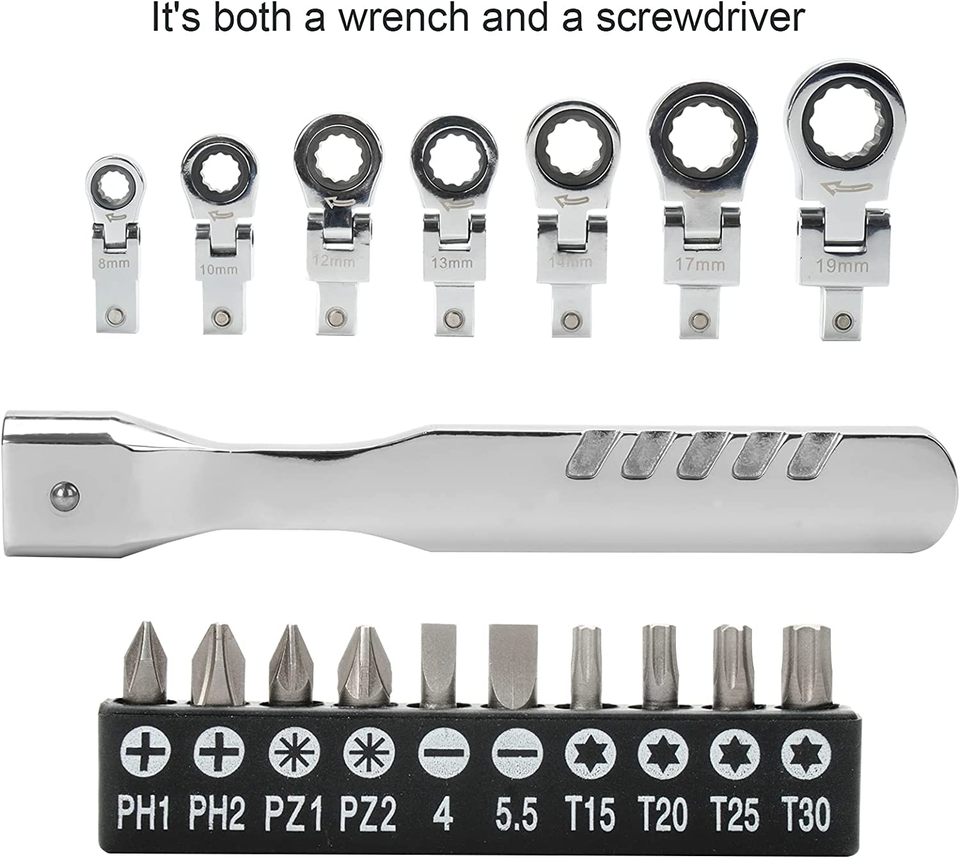 20 PCS Flex Head Ratchet Wrenches Gear Metric Tubing Large Torx Angle ...