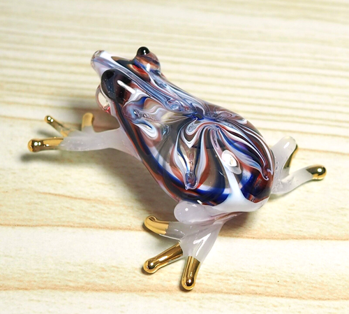Red Blue Frog Toad figurine hand blown art glass gild 1.75" Decor ...