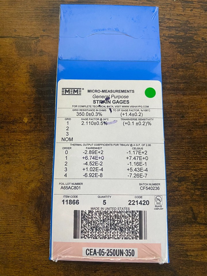 MICRO-MEASUREMENTS Vishay NOS Precision Strain Gage (5 Pack) CEA-05 ...