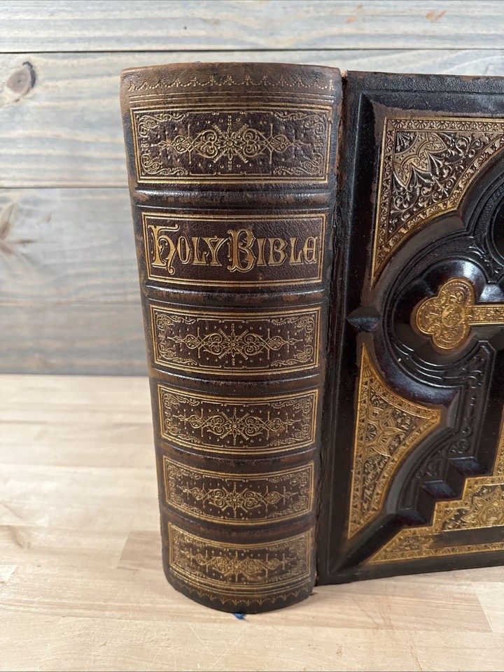 1877 HOLY BIBLE latin vulgate DOUAY RHEIMS rare CHALLONER antique OLD ...