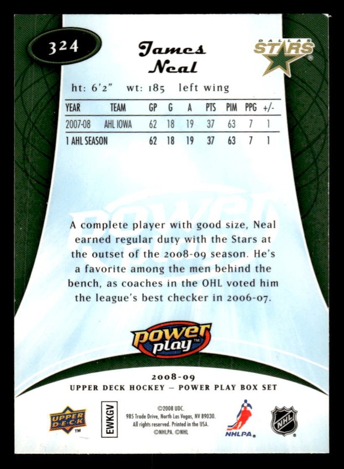 James Neal 2008 Upper Deck Power Play Box Set #324 Dallas Stars | eBay