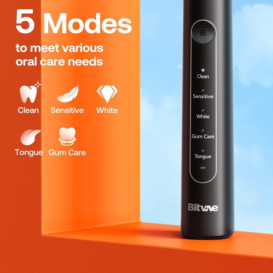 Bitvae R2 Rotating Electric Toothbrush with 8 Brush Heads,5 Modes ,Fast ...