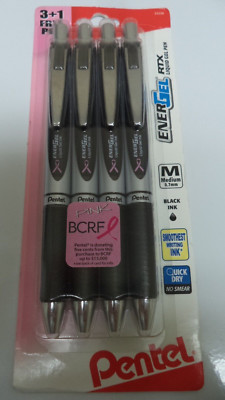 4 Pentel EnerGel RTX Gel PEN MEDIUM 0.7mm BLACK Ink LIQUID BCRF CANCER ...