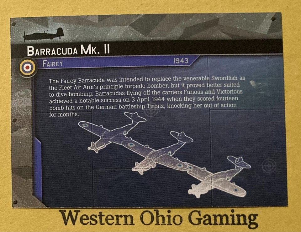 Axis Allies War At Sea Miniatures Barracuda Mk. II #9 STAT CARD ONLY ...