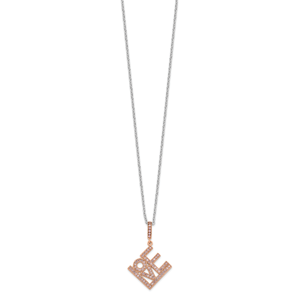 Brilliant Embers Silver Rose Gold-plated 68 Stone 18 inch Micro Pav CZ ...