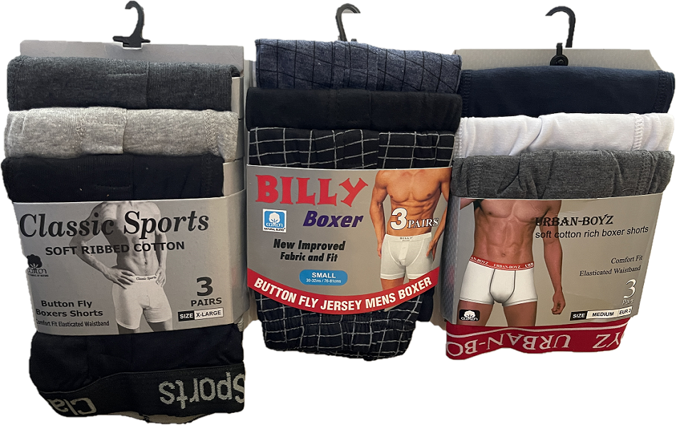 Mens Boxers Shorts Underwear Button Fly 3 Pack Cotton Sports Comfort ...