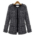 Women's Tweed Round Neck Frared Slim Fit Short Coat Outwear Fashion ...