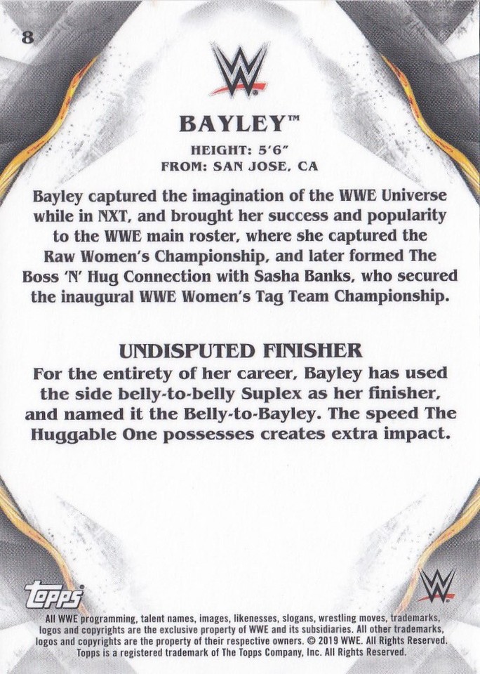 2019 Topps WWE Undisputed BAYLEY #8 Base Damage Control Smackdown Raw ...