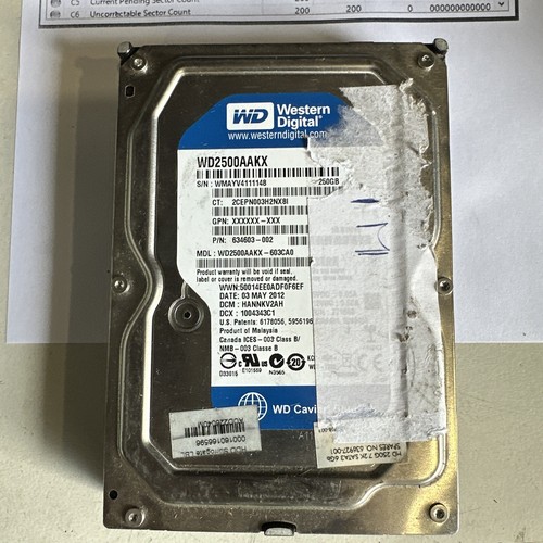 Western Digital BLUE WD2500AAKX 250GB SATA 3.5 67 Power On 22098 Hours ...