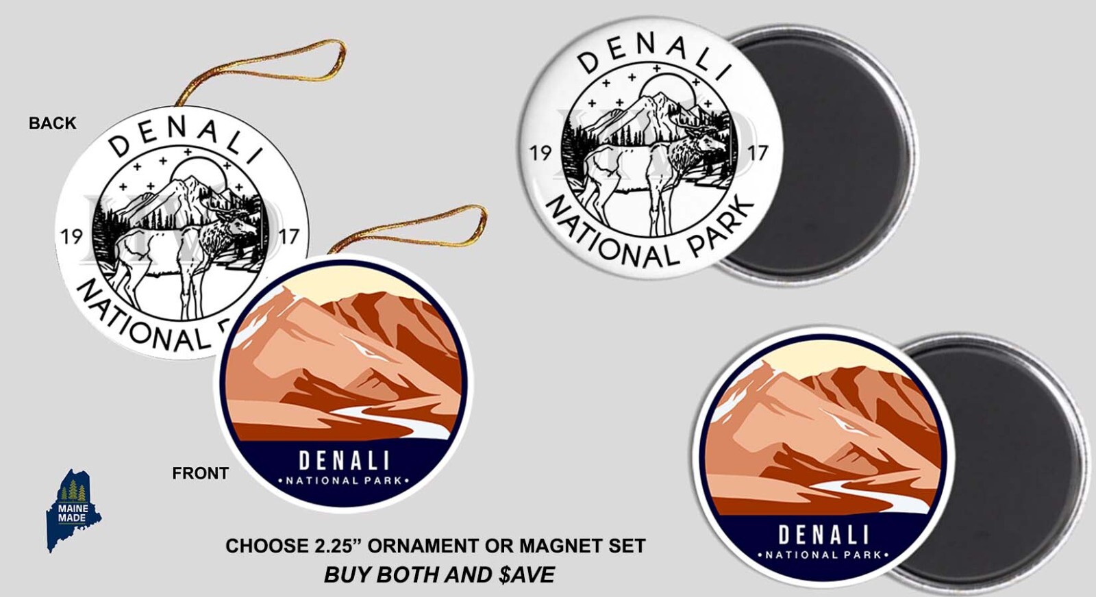 DENALI NATIONAL PARK Ornament / Magnet Set Collectible Vacation Alaska ...