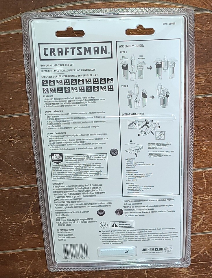 Craftsman 20pc SAE/Metric Universal L-T0-T Hex Key Set #CMHT26028 ...