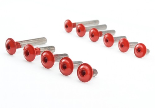 Lens head screws stainless steel V2A red M5 M6 flanges A2 ISO 7380 red ...