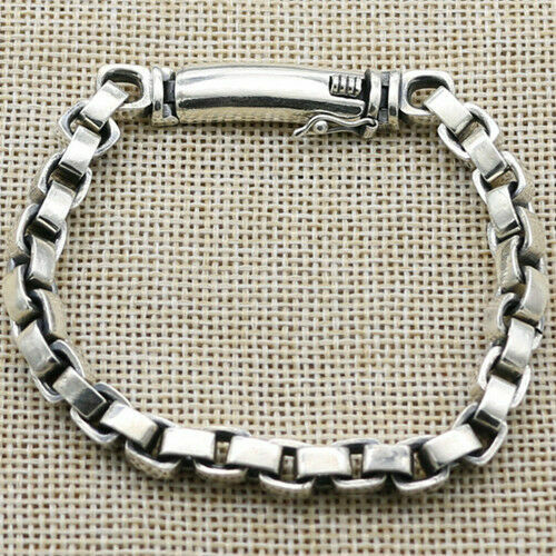 Real 925 Sterling Silver Bracelet Link Rectangular Box Chain | eBay
