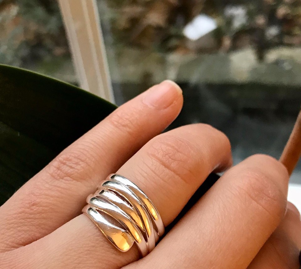 925 Silver Ring, Chunky Layered Ring, Adjustable Ring, Boho Ring ...