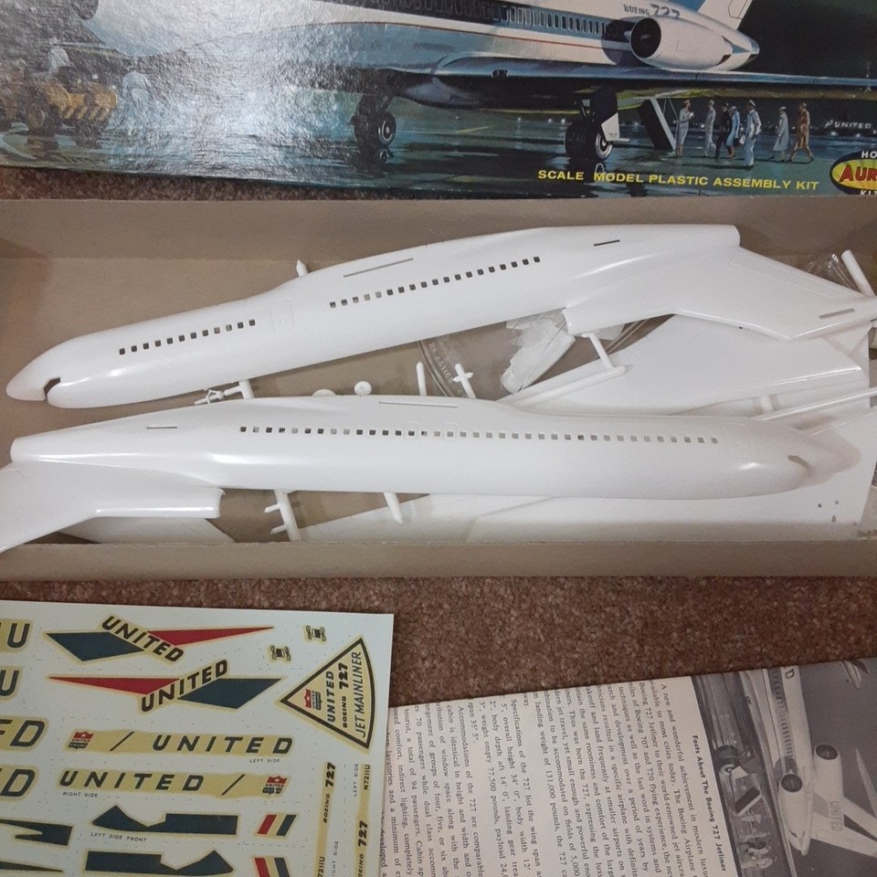 Aurora Vintage 1962 Boeing 727 United Jetliner Plastic Model Kit # 353 ...