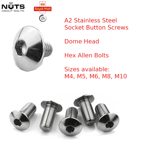 M5 M6 M8 M10 SOCKET BUTTON SCREWS A2 STAINLESS STEEL DOME HEAD BOLT ...