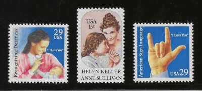 AMERICAN SIGN LANGUAGE - HELEN KELLER - SET OF 3 U.S. STAMPS - MINT ...
