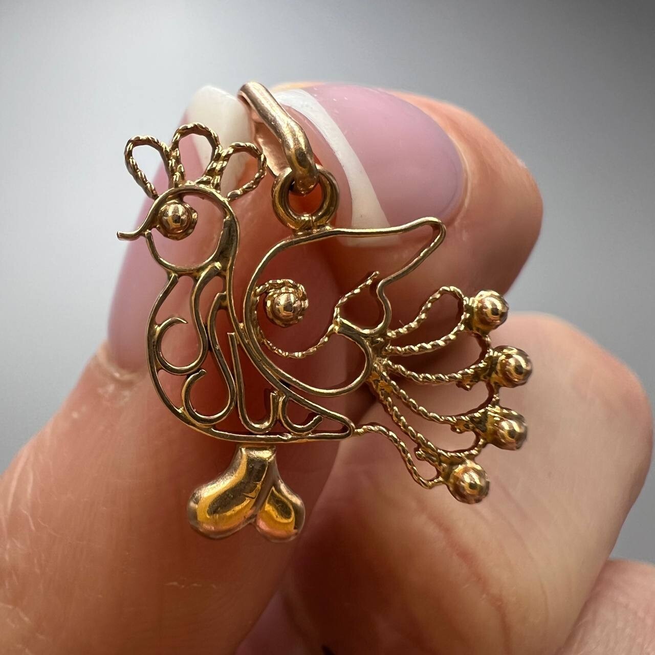 Vintage USSR 14K 583 Rose Gold Filigree Rooster Pendant Women's Jewelry ...