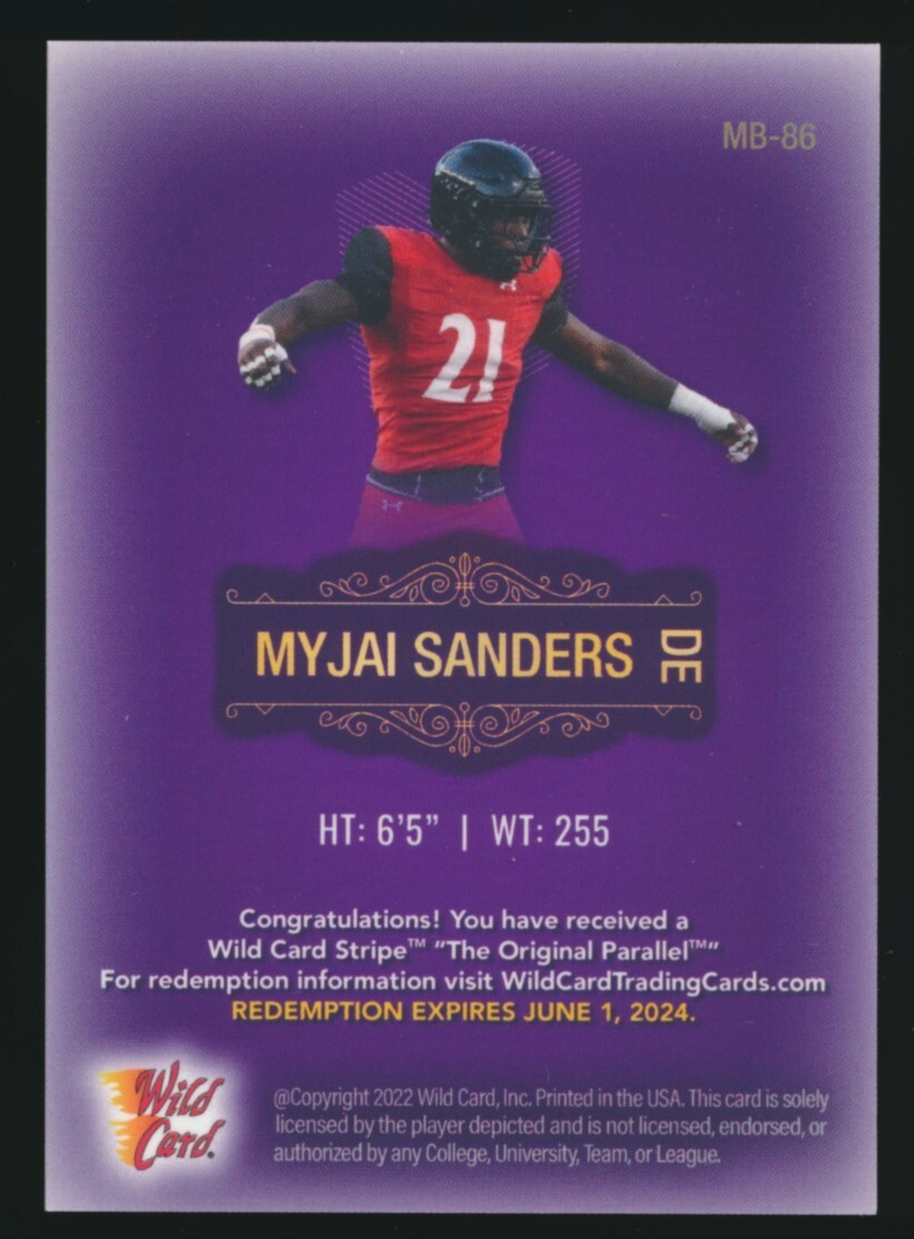 MYJAI SANDERS 2022 Wild Card Matte PURPLE SILVER 100 STRIPE RC 2/2 ...