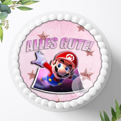 Für den Geburtstag, Tortenaufleger mit dem Motiv: Super Mario, Ø 20cm ...