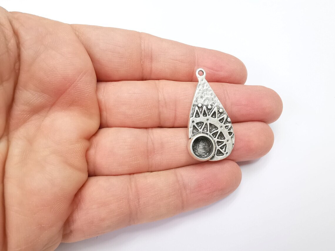 Antique Silver Charms Pendant Bezel, Resin Blank, inlay Mounting ...